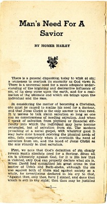 "Man's Need For A Savior" by Homer Hailey